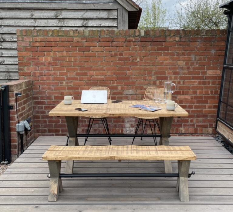 Outdoor Live Edge Dining Table – Wooden Top with X Frame Base | Storm ...