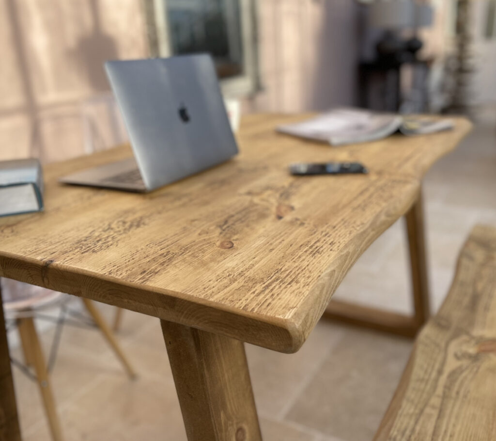 Industrial Wooden Tri Base Table and Two Benches with 'Live Edge ...
